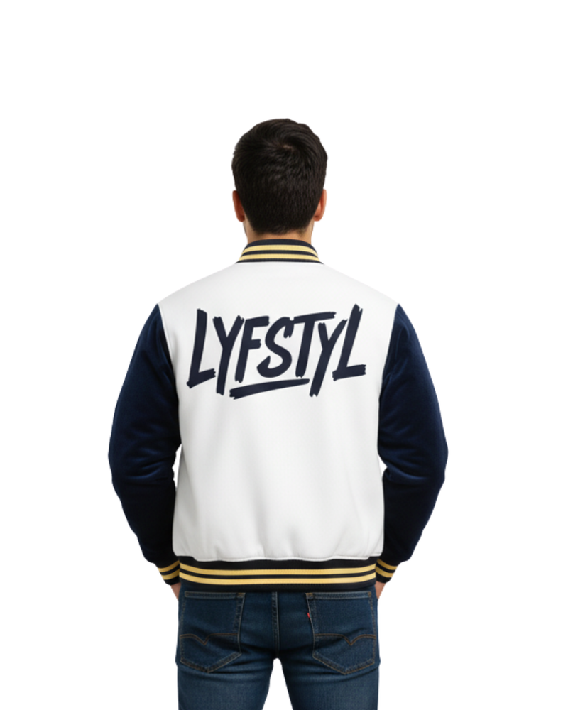 Blue & White Lyfstyl Varsity Jacket – The LYFSTYL